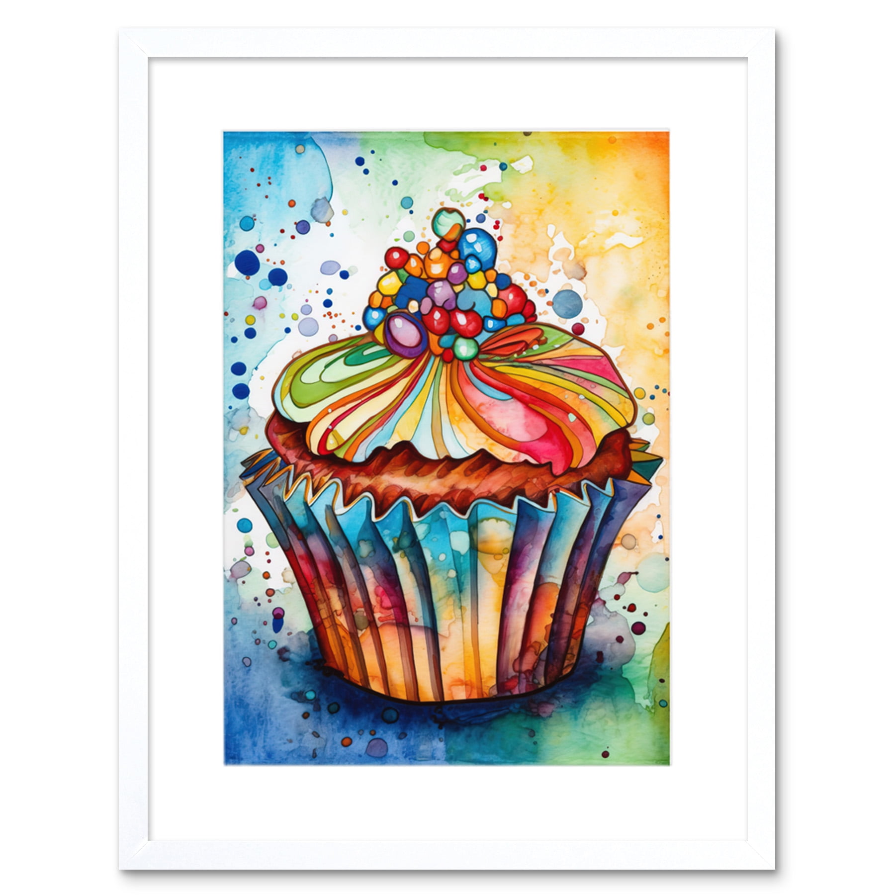 Cupcake With Sprinkles Vibrant Watercolour Painting Kitchen Artwork ...