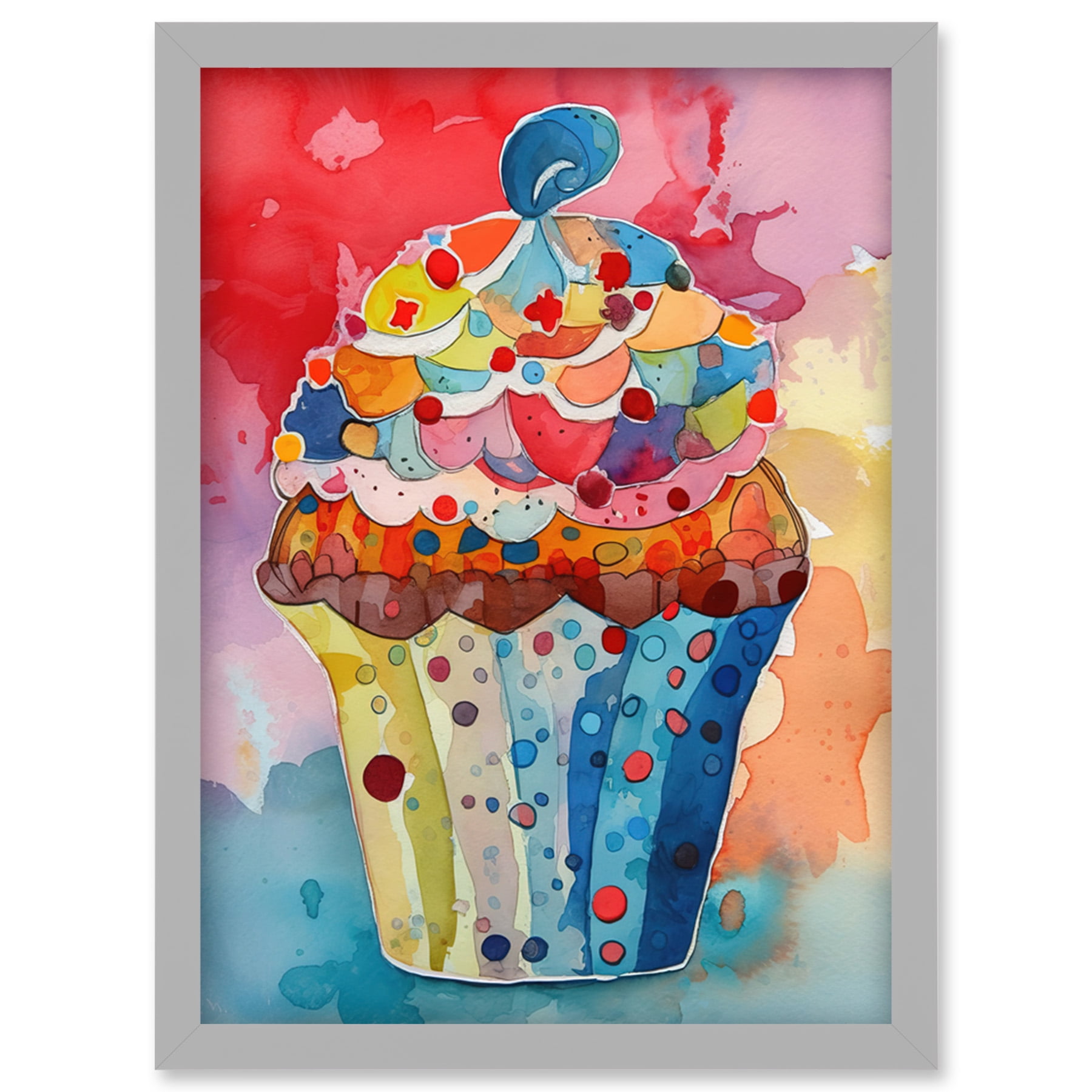 Cupcake With Sprinkles Watercolour Painting Artwork Framed Wall Art ...