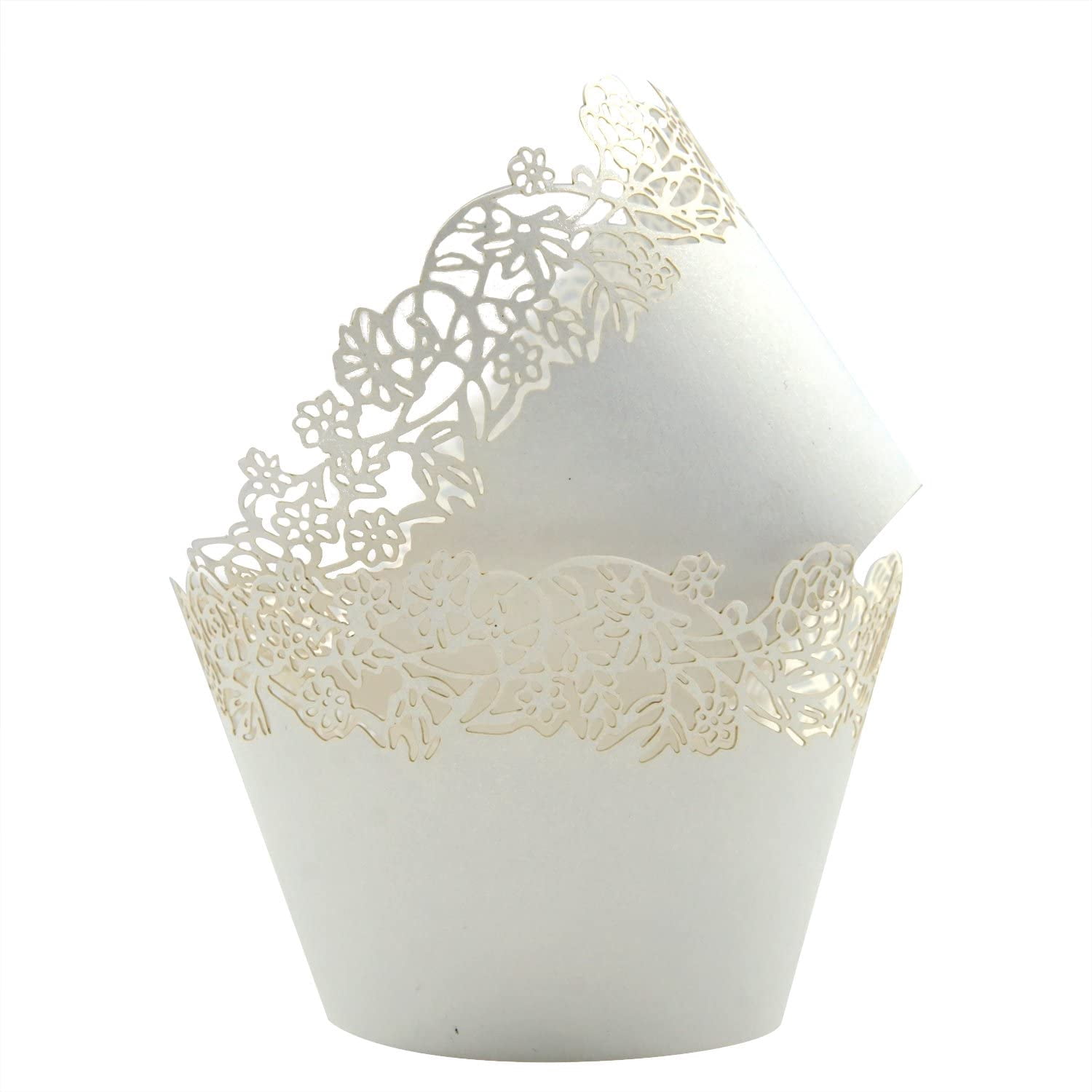 Cupcake Wrappers Pack of 50 White Filigree Artistic Bake Cake Paper ...