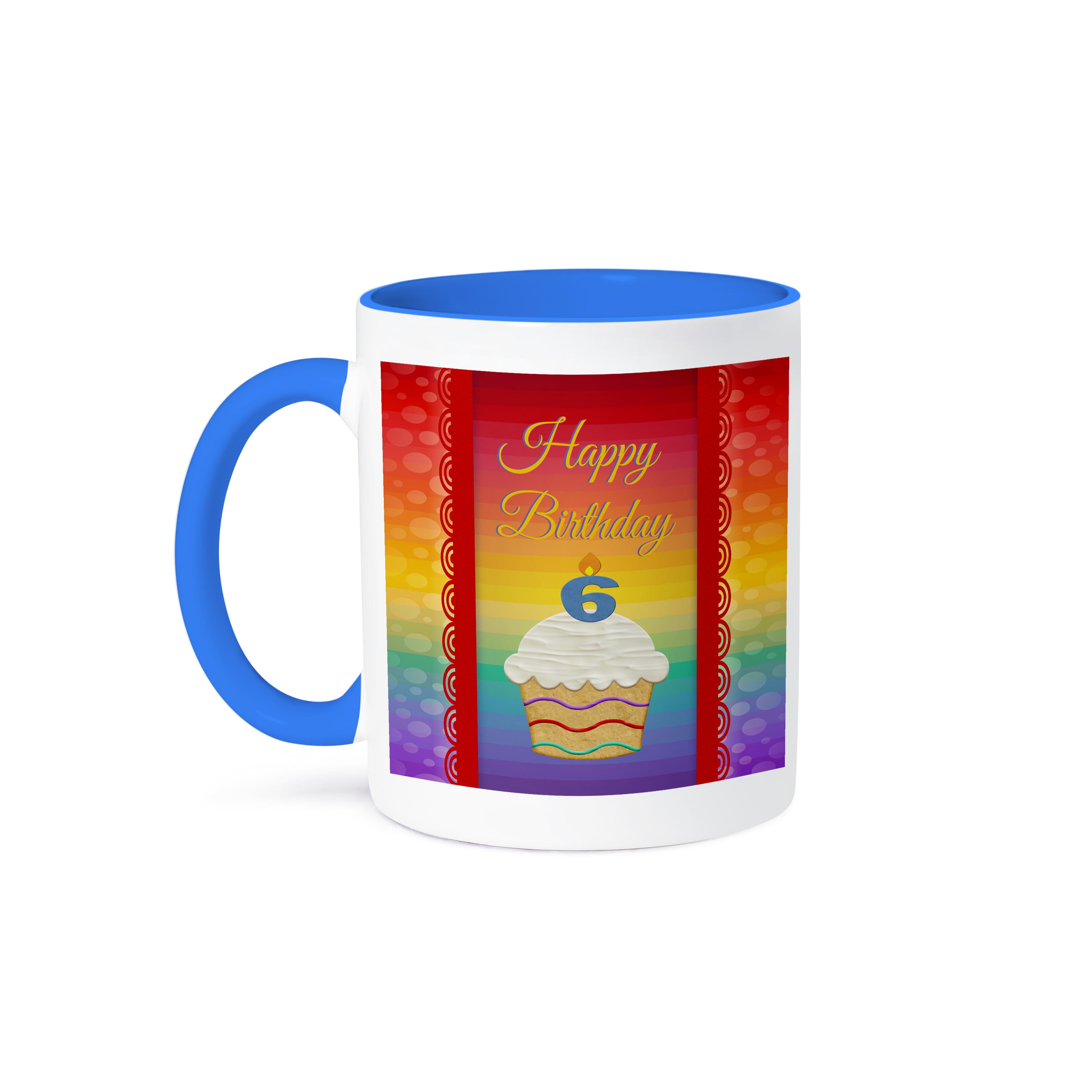 3dRose, Cupcake with Number Candles, 6 Years Old Birthday , 15oz Two-Tone Blue Mug - Walmart.com