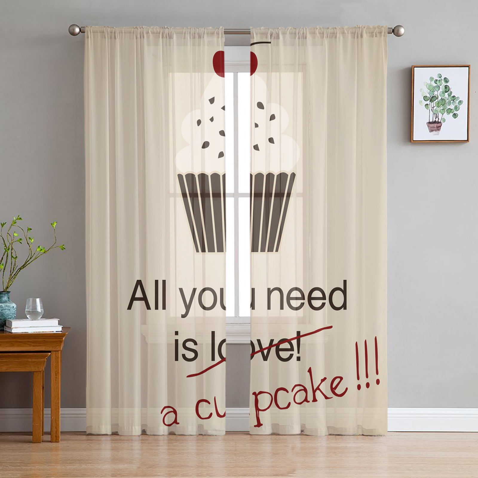 Cupcakes Cherry Cream Poster Sheer Curtain for Living Room Bedroom ...