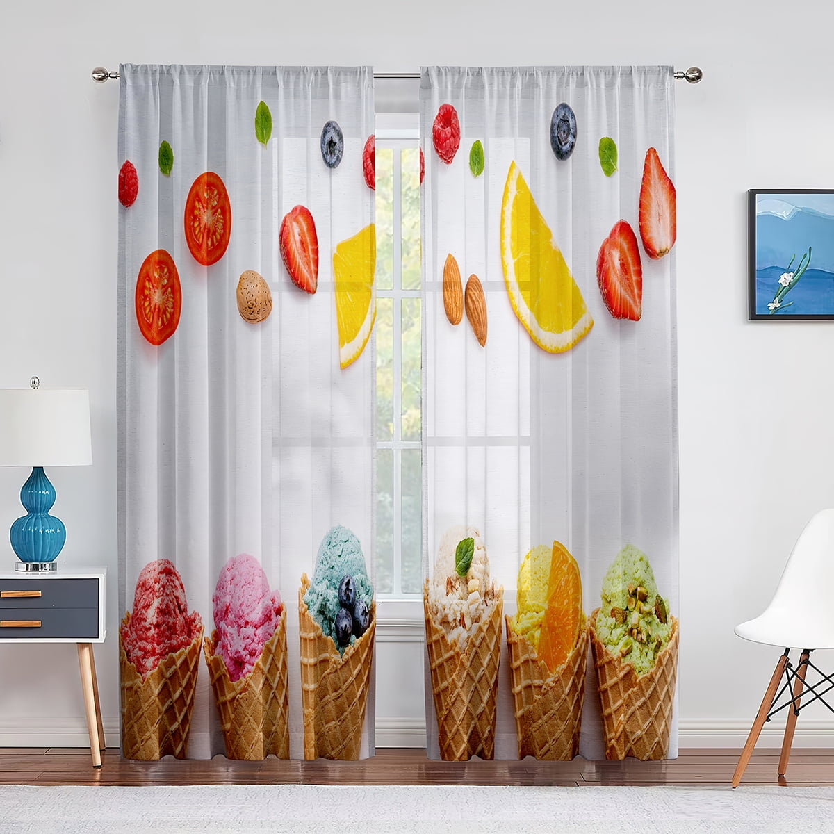 Cupcakes Wood Background Sheer Voile Curtain Happy Birthday Cakes ...