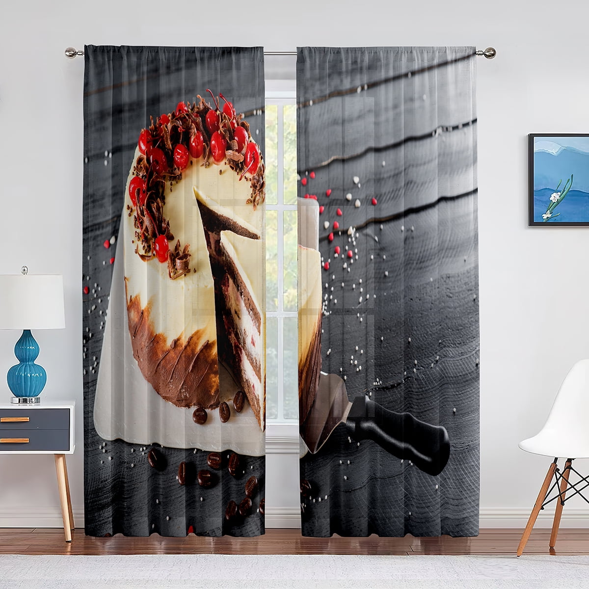 Cupcakes Wood Background Sheer Voile Curtain Happy Birthday Cakes ...