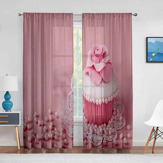 Cupcakes Wood Background Sheer Voile Curtain Happy Birthday Cakes ...