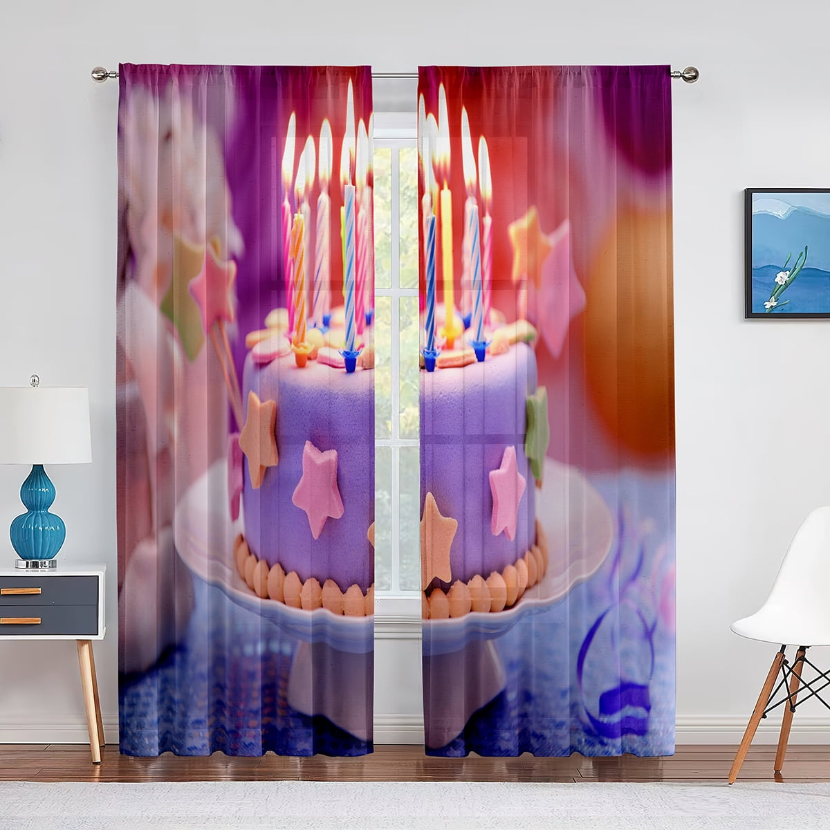 Cupcakes Wood Background Sheer Voile Curtain Happy Birthday Cakes ...
