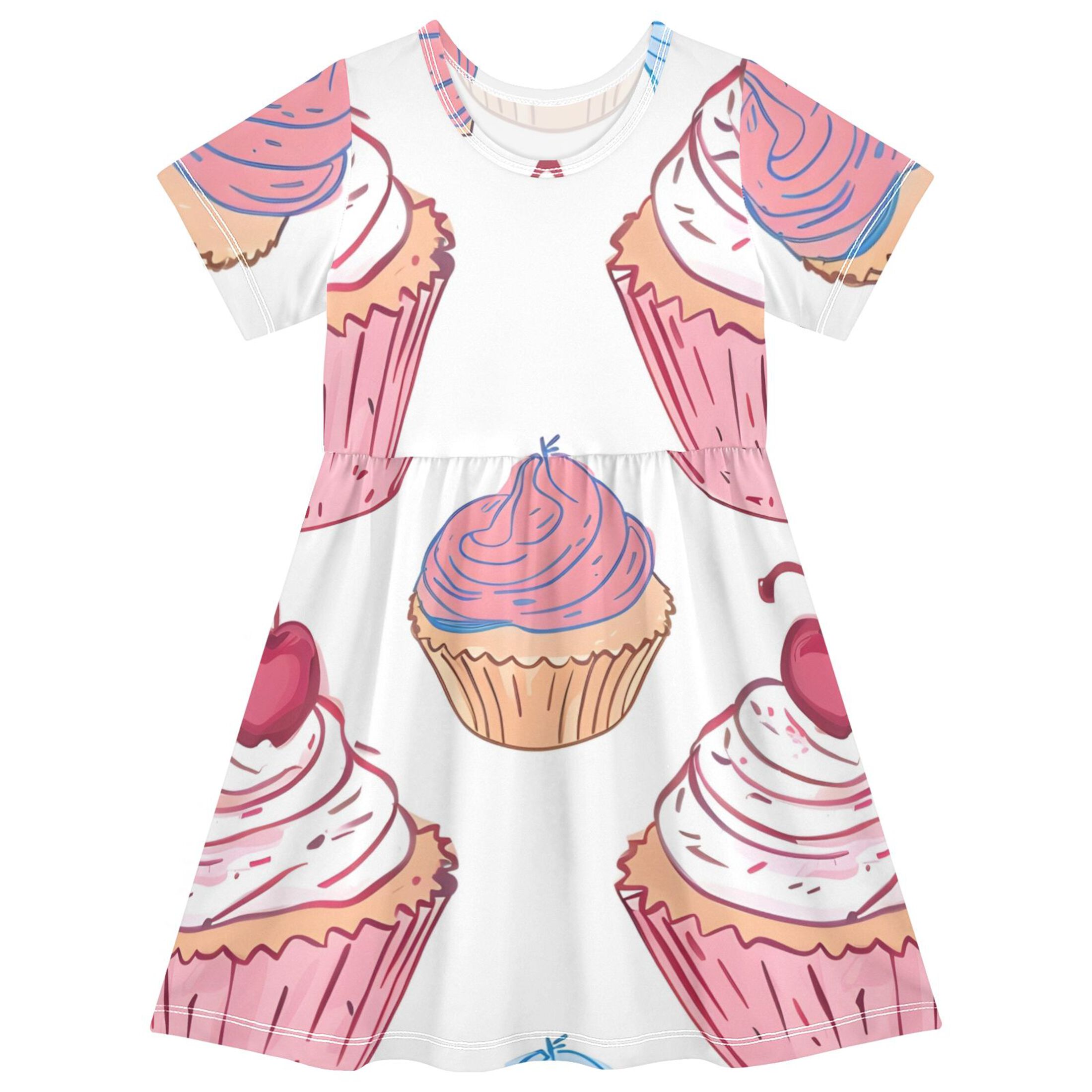 Cupcakes with Cherries on Top Girls' Short Sleeve Dress A-Line One ...