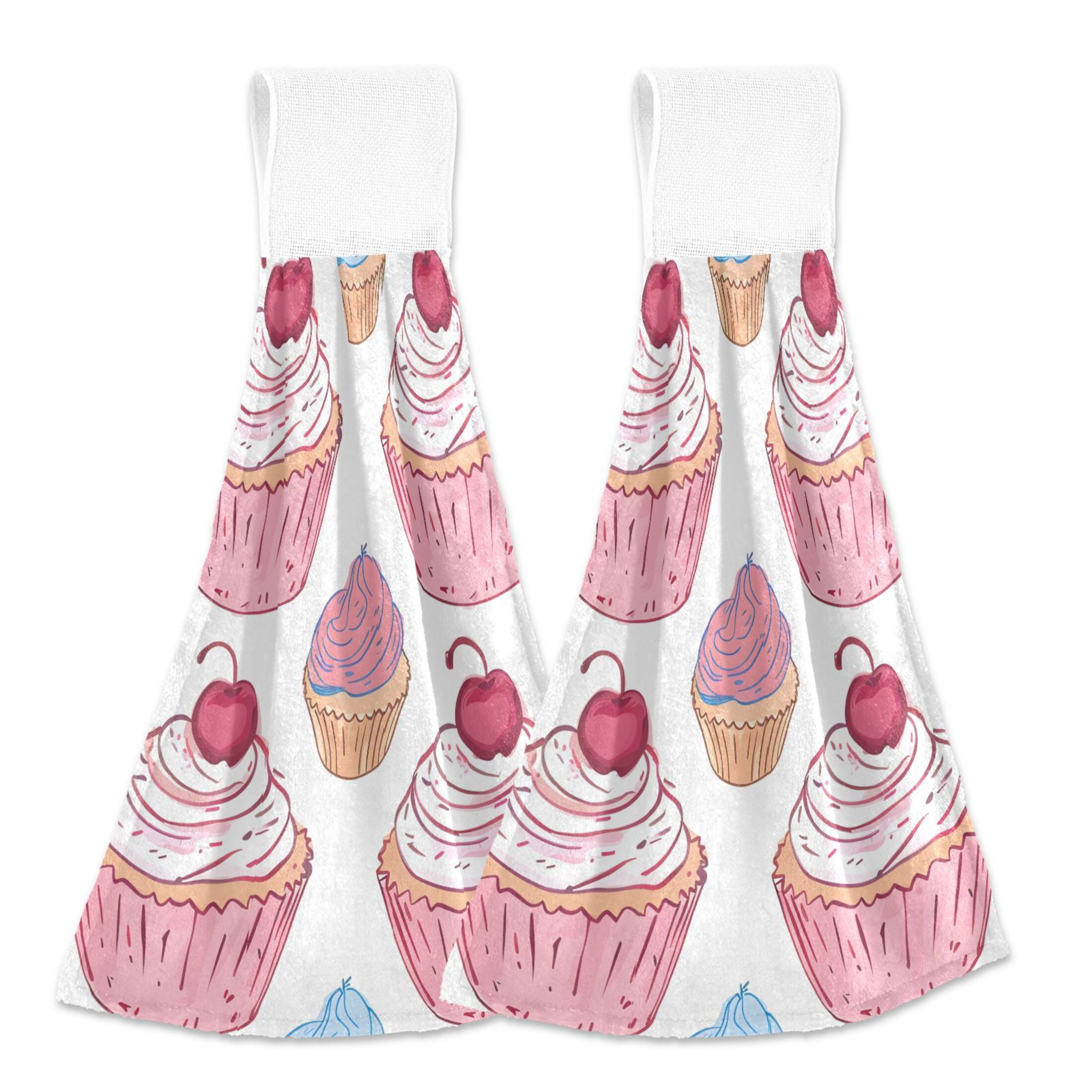 Cupcakes with Cherries on Top Hanging Towels Hand Towels Nylon Fastener ...