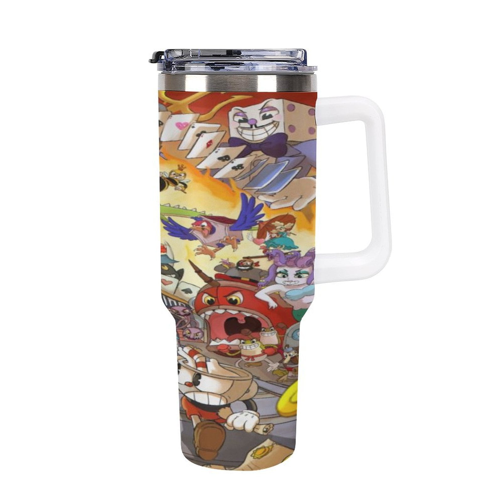 Cuphead 40oz Large Capacity Car Cup Tumbler with Handle And Straw Lid ...