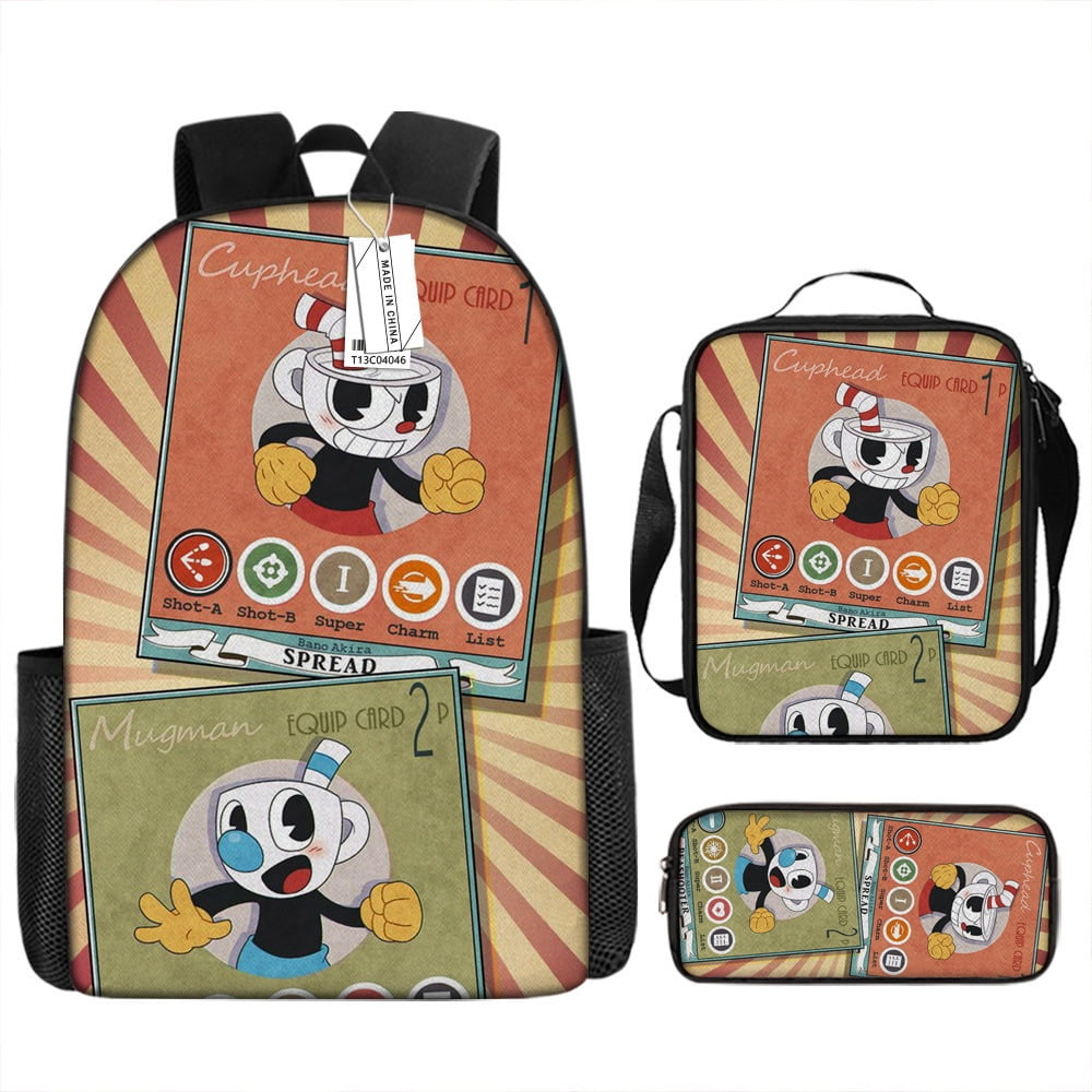 Cuphead Anime Backpack Set 3 Pieces Lunch Bag and Pencil Case for Women ...
