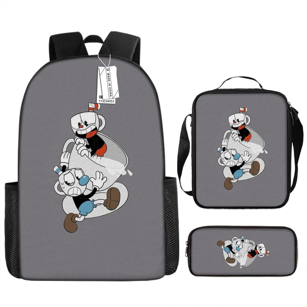 Cuphead Anime Backpack Set 3 Pieces Lunch Bag and Pencil Case for Women ...