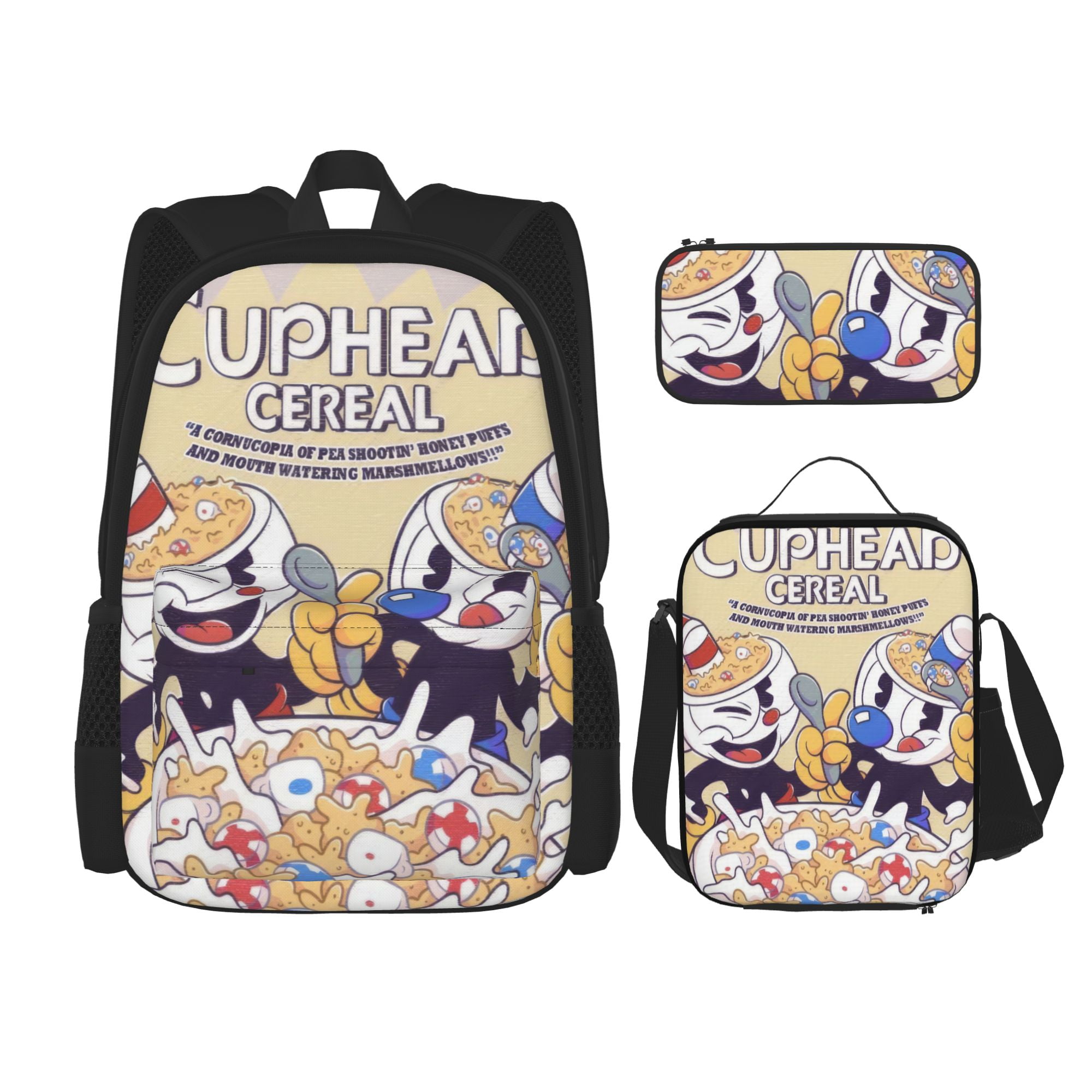 Cup-Head Backpack Set, 3 Pcs Backpack Pencil Case Lunch Bag Casual ...