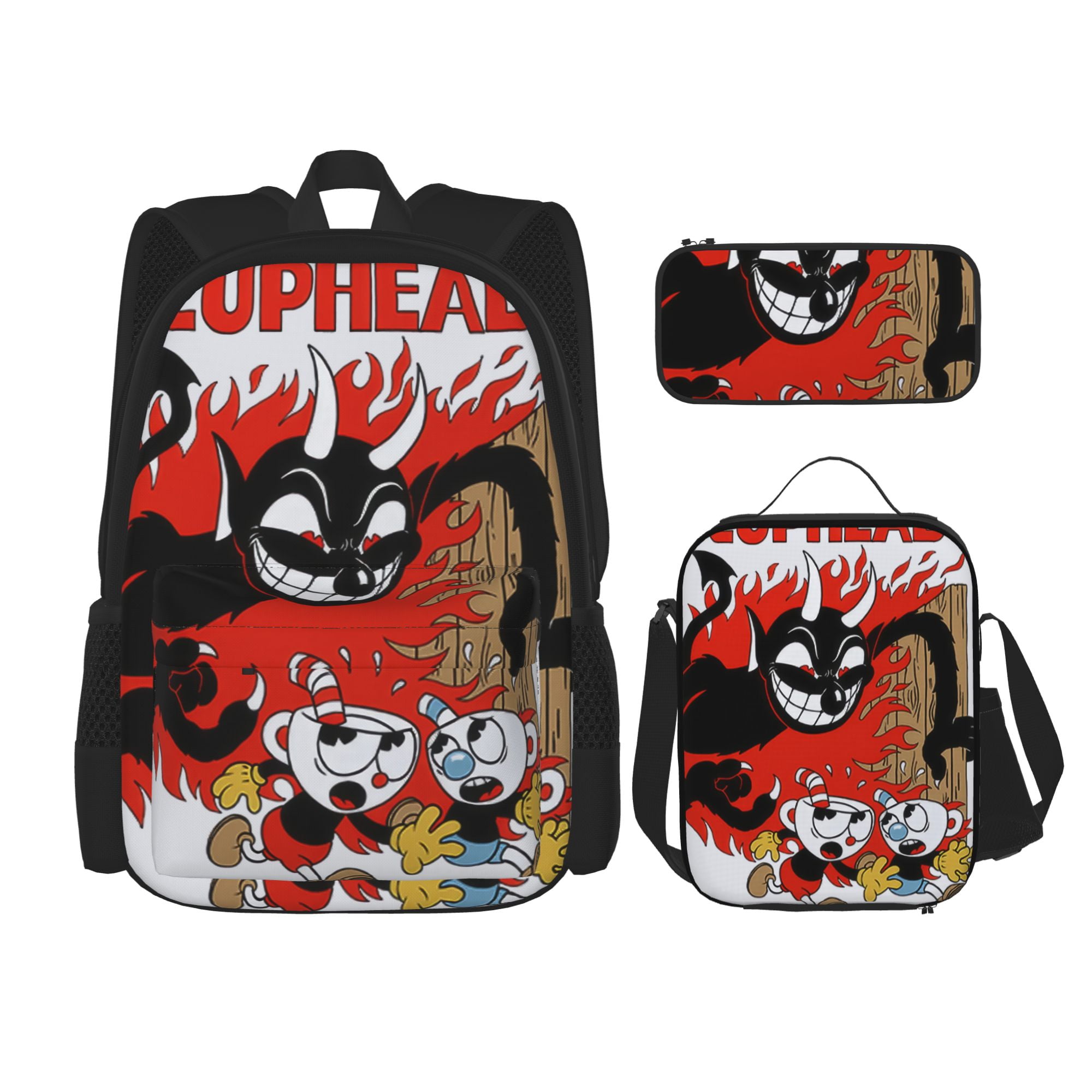 Cup-Head Backpack Set, 3 Pcs Backpack Pencil Case Lunch Bag Casual ...