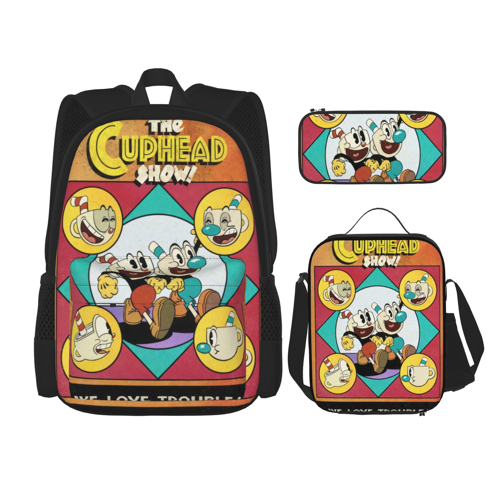 Cup-Head Backpack Set, 3 Pcs Backpack Pencil Case Lunch Bag Casual ...