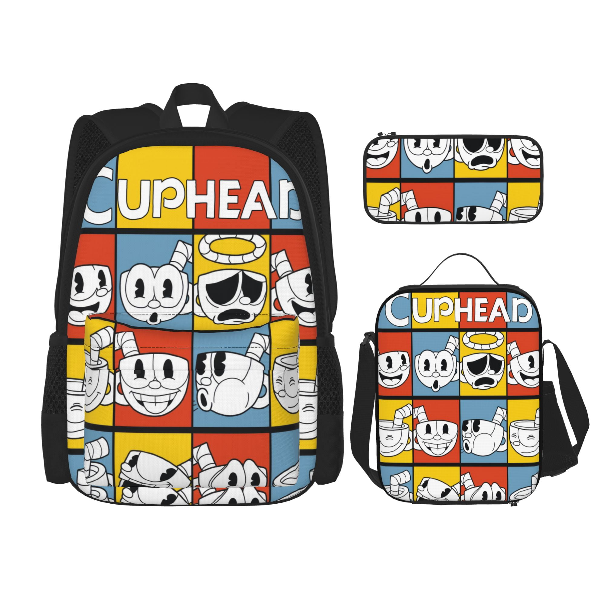 Cup-Head Backpack Set, 3 Pcs Backpack Pencil Case Lunch Bag Casual ...