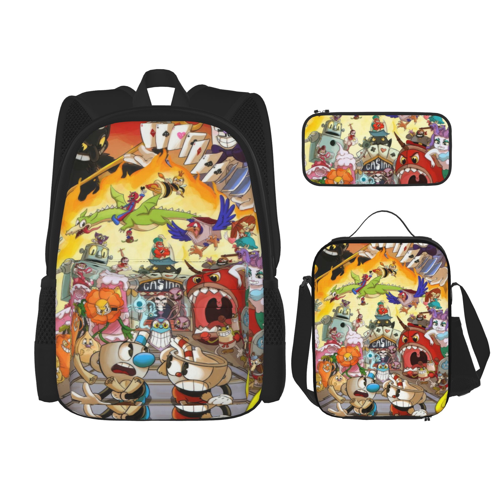 Cup-Head Backpack Set, 3 Pcs Backpack Pencil Case Lunch Bag Casual ...