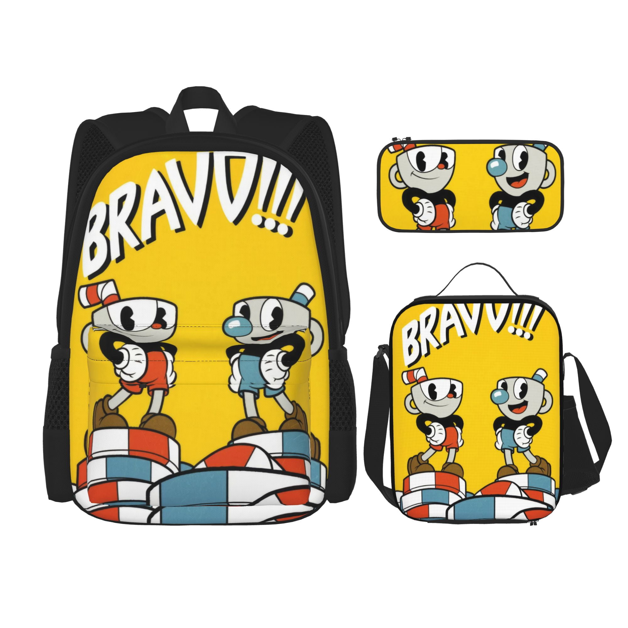Cup-Head Backpack Set, 3 Pcs Backpack Pencil Case Lunch Bag Casual ...