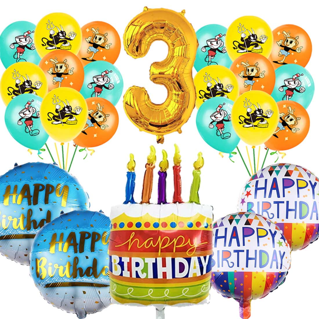 Cuphead Balloons Party Supplies 3rd Big Number Decorations Decor Kit ...