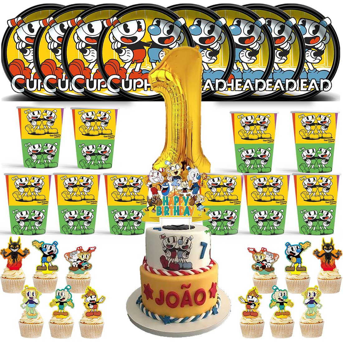 Cuphead Birthday 1st Cups Party Supplies Plates Fans Decorations Cake ...