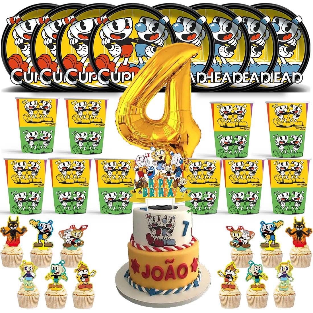 Cuphead Birthday 4th Cups Party Supplies Plates Fans Decorations Cake ...