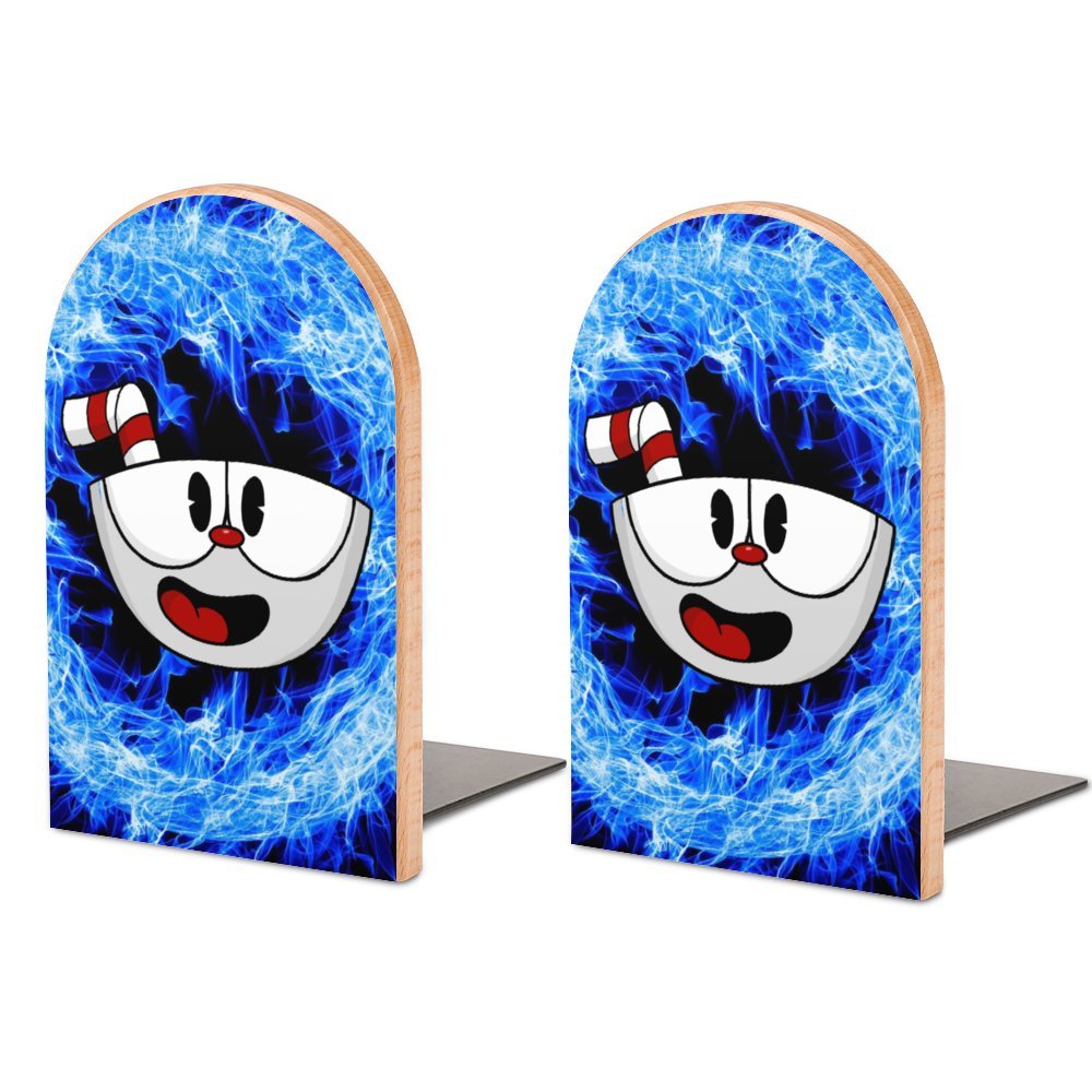 Cuphead Bookends Wood Book Divider Decor Shelves Non-Skid Book Stand 2 ...