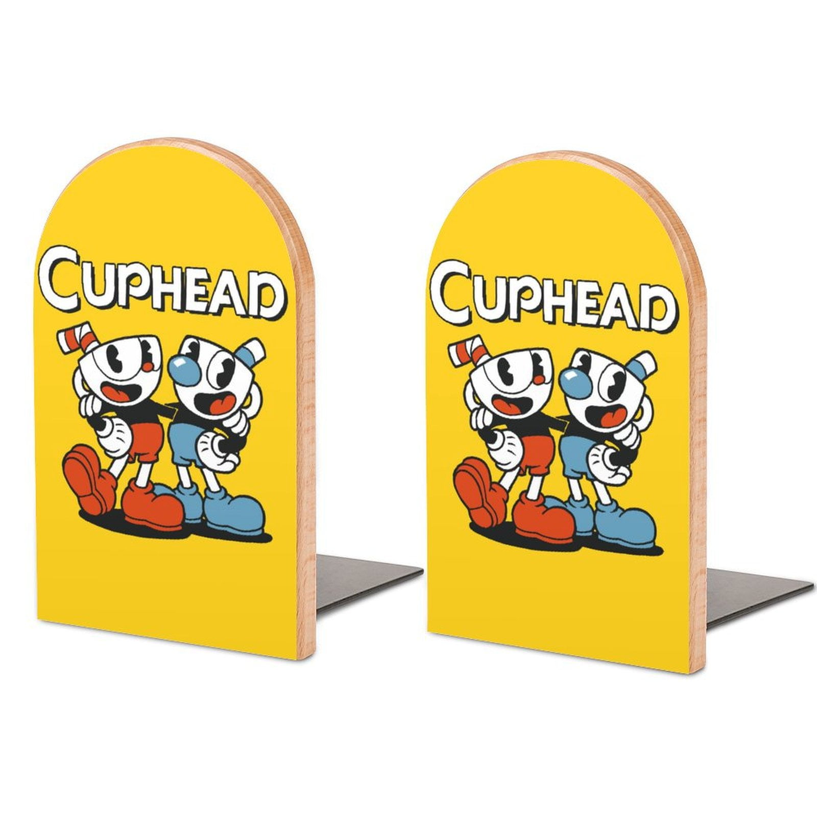 Cuphead Bookends Wood Book Divider Decor Shelves Non-Skid Book Stand 2 ...