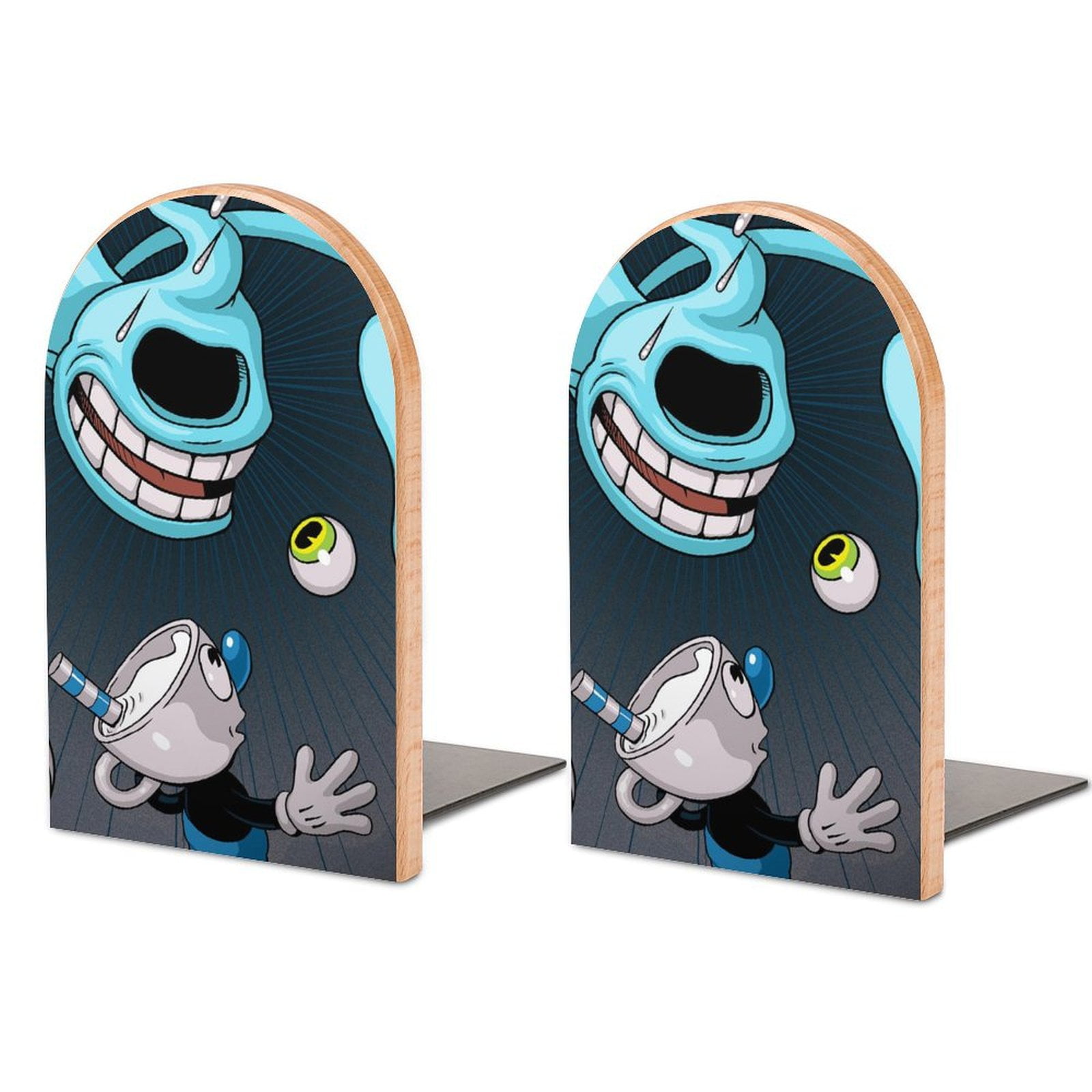 Cuphead Bookends Wood Book Divider Decor Shelves Non-Skid Book Stand 2 ...