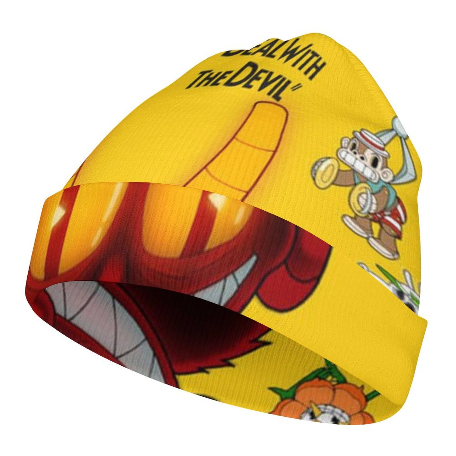 Cuphead Cartoon Children Knitted Hat Slouchy Daily Full Printed Fashion ...