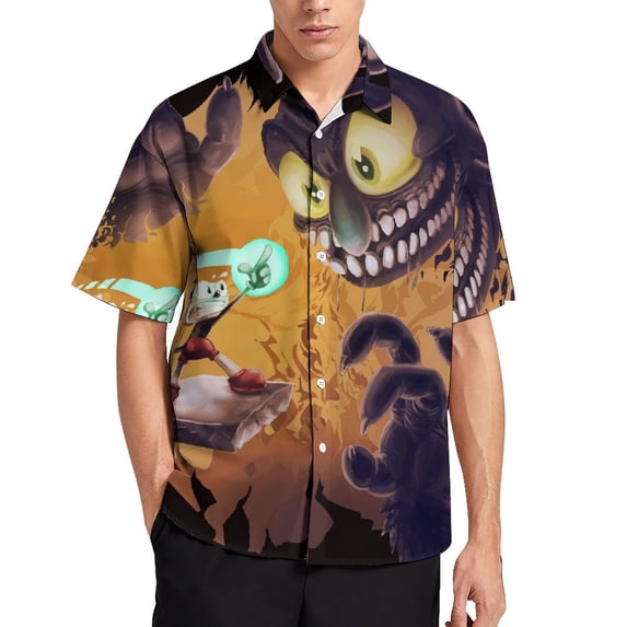 Cuphead Devil Men's Button-Down Shirts Daily Casual Beach Hawaiian ...
