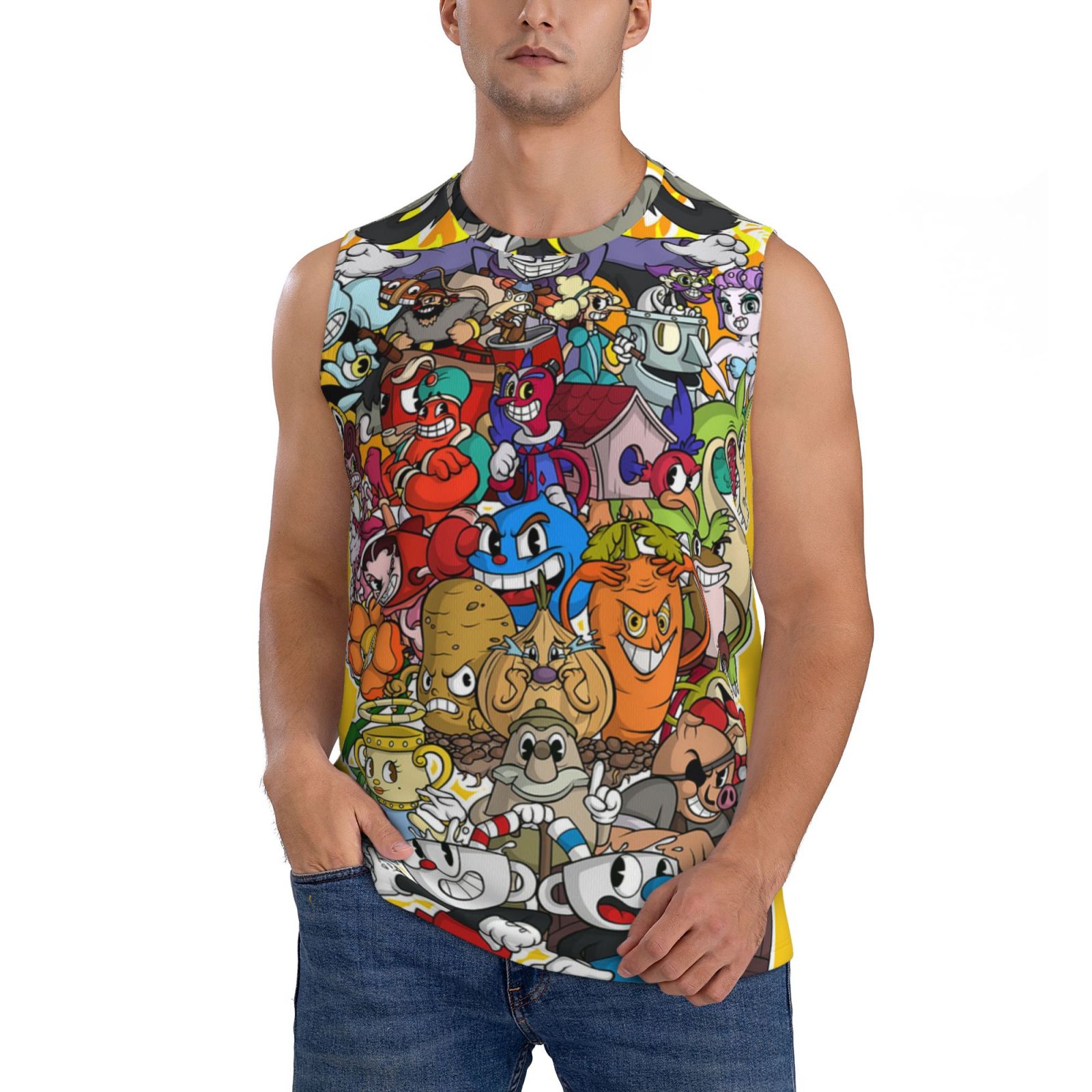 Cuphead Game Men's Tank Top Lightweight Summer Sleeveless Tee Shirt ...