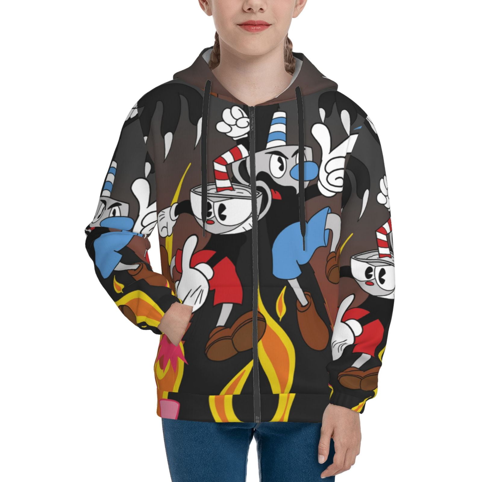 Cuphead Game Teenager Hoodies Shirt Zipper Sweatshirts Hooded Hoody ...