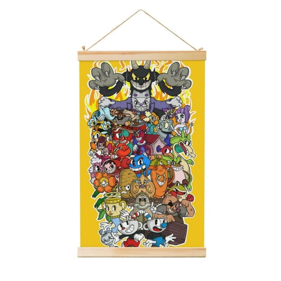Cuphead Game Wooden Shaft Hanging Poster Canvas Wall Hanging Banner ...