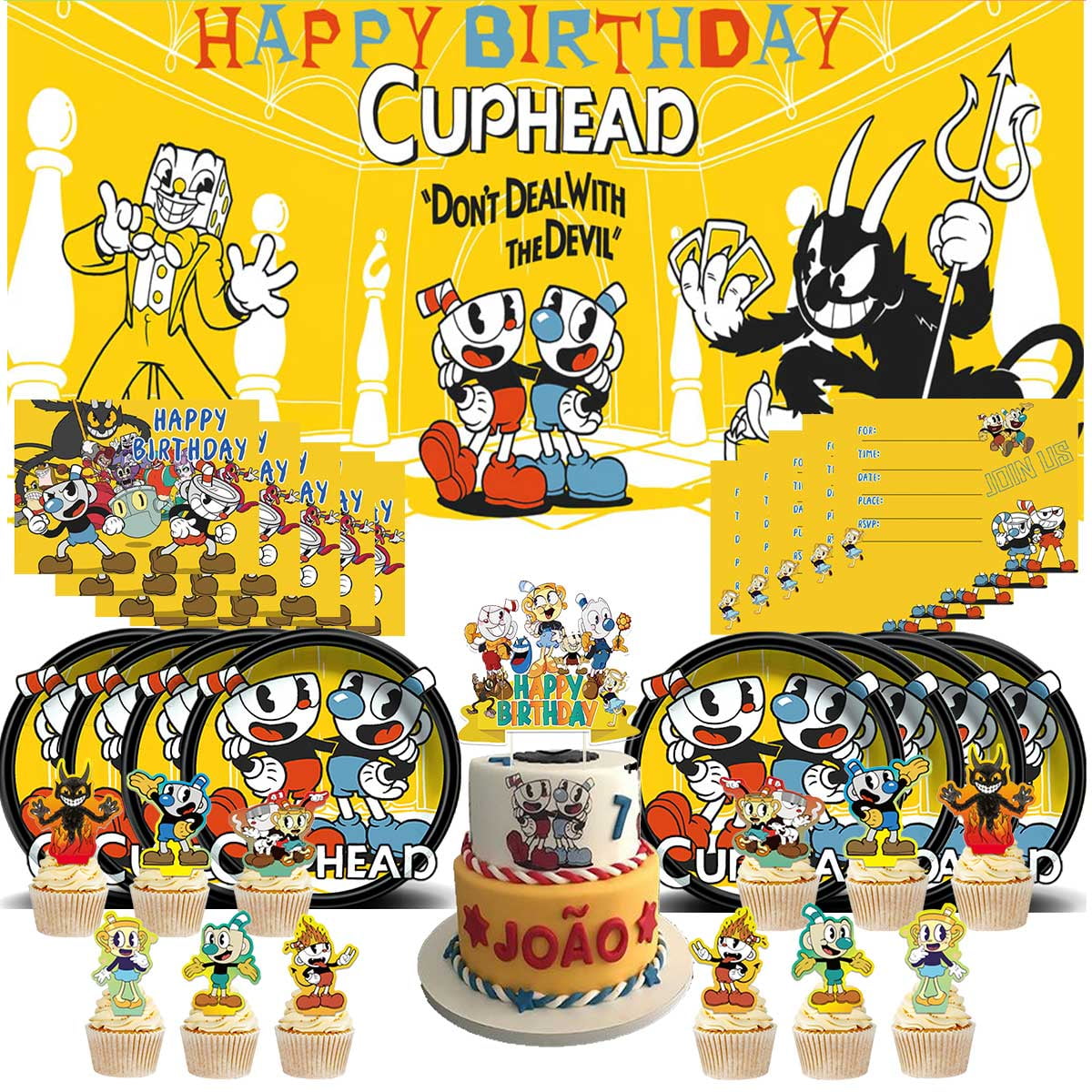 Cuphead Invitation Cards Invite Party Supplies Decor Decorations Banner ...