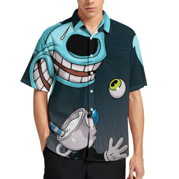 Cuphead Men's Button-Down Shirts Daily Casual Beach Hawaiian Summer ...