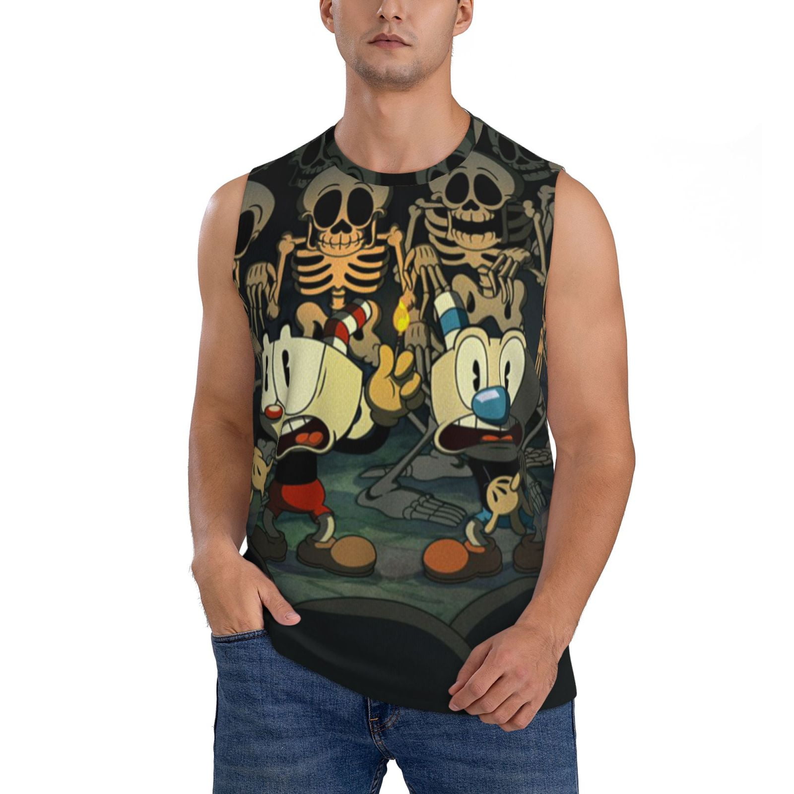Cuphead Men's Tank Top Lightweight Summer Sleeveless Tee Shirt Muscle ...