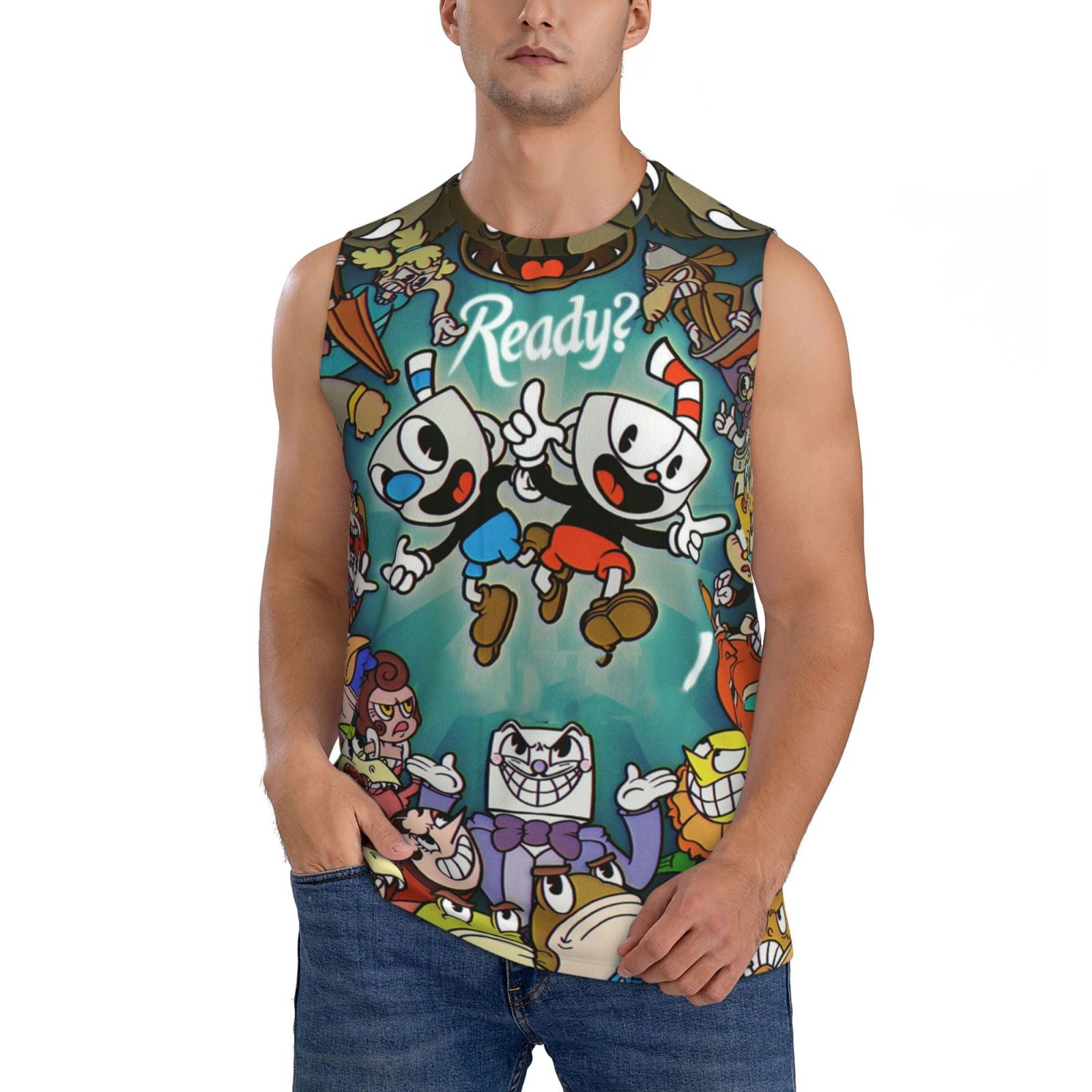 Cuphead Men's Tank Top Lightweight Summer Sleeveless Tee Shirt Muscle ...