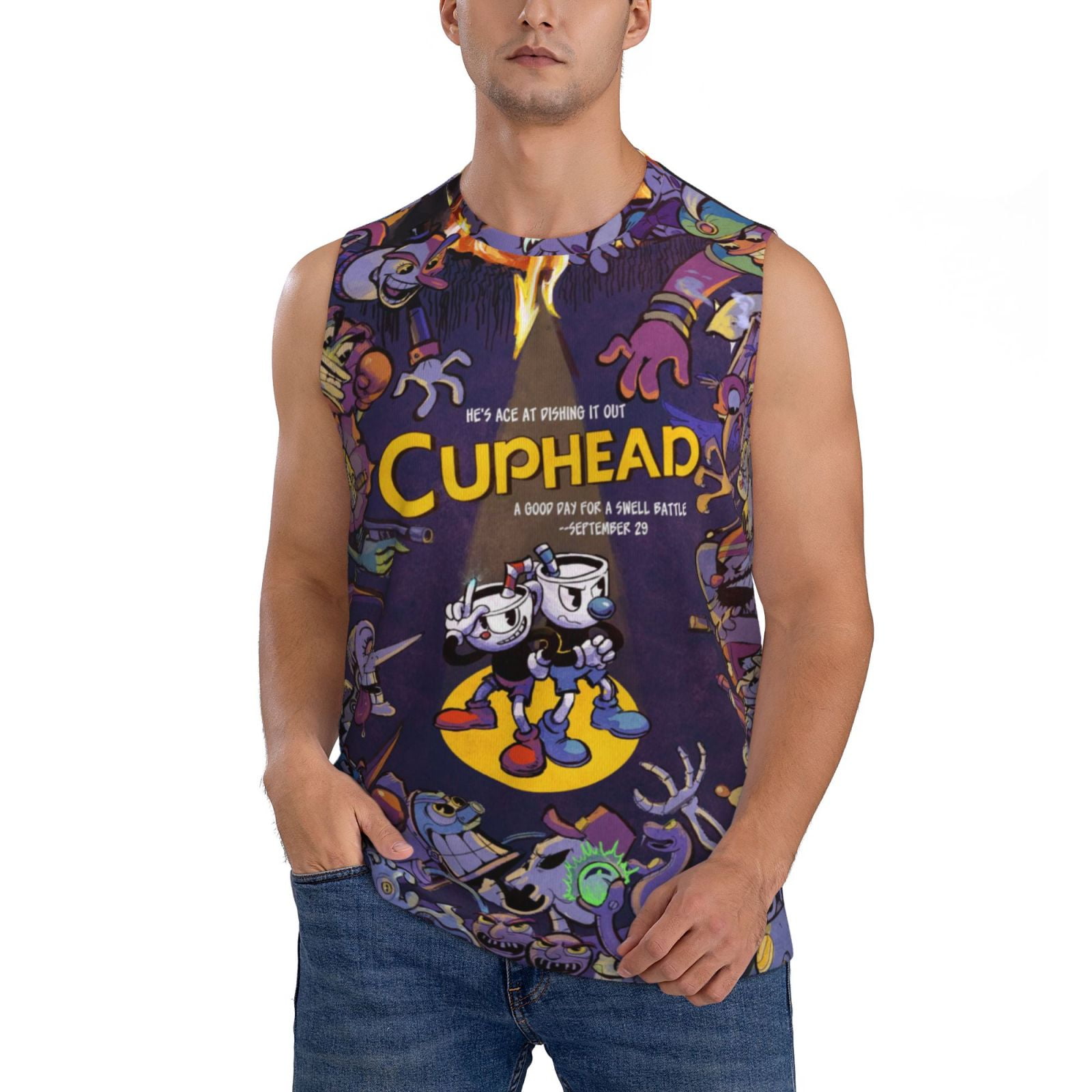 Cuphead Movie Men's Tank Top Lightweight Summer Sleeveless Tee Shirt ...