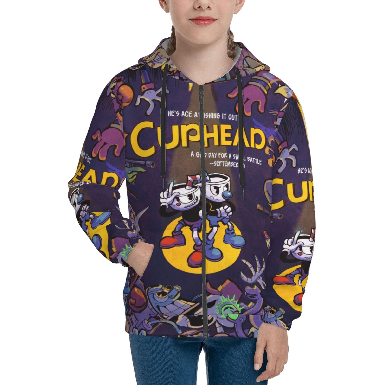 Cuphead Movie Teenager Hoodies Shirt Zipper Sweatshirts Hooded Hoody ...