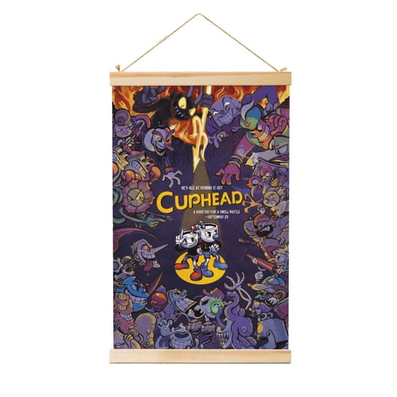 Cuphead Movie Wooden Shaft Hanging Poster Canvas Wall Hanging Banner ...