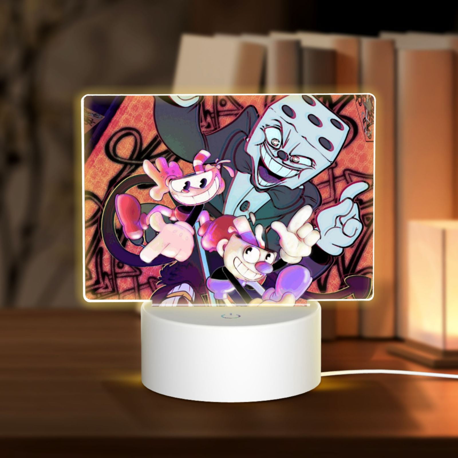 Cuphead Mugman Acrylic Night Light Adjustable 3 Light Modes USB Cable ...