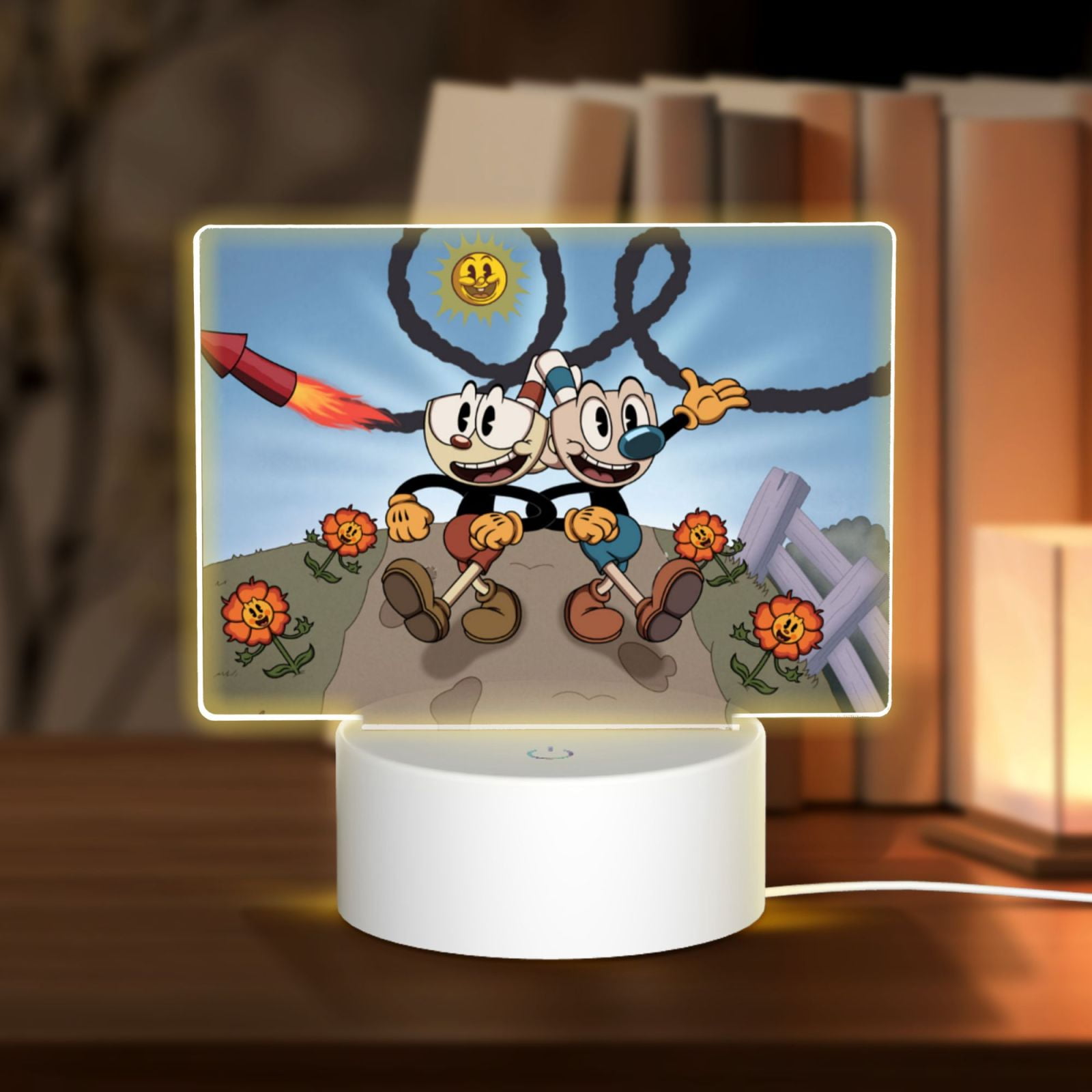 Cuphead Mugman Acrylic Night Light Adjustable 3 Light Modes USB Cable ...