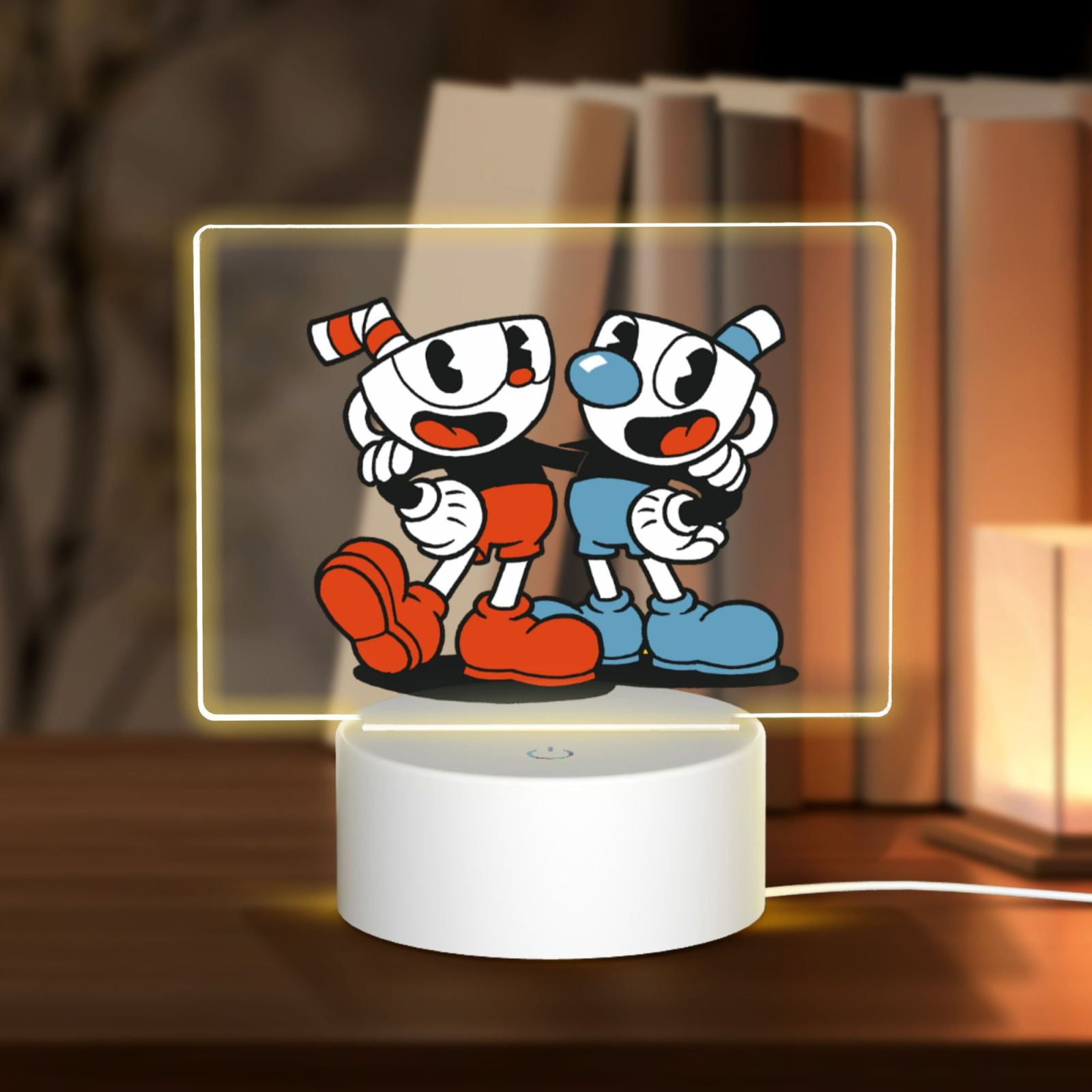 Cuphead Mugman Acrylic Night Light Adjustable 3 Light Modes USB Cable ...
