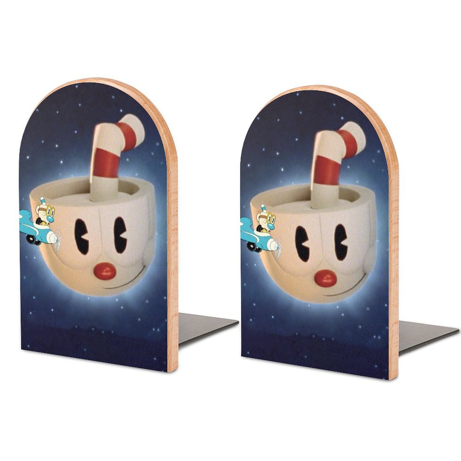 Cuphead Mugman Bookends Wood Book Divider Decor Shelves Non-Skid Book ...
