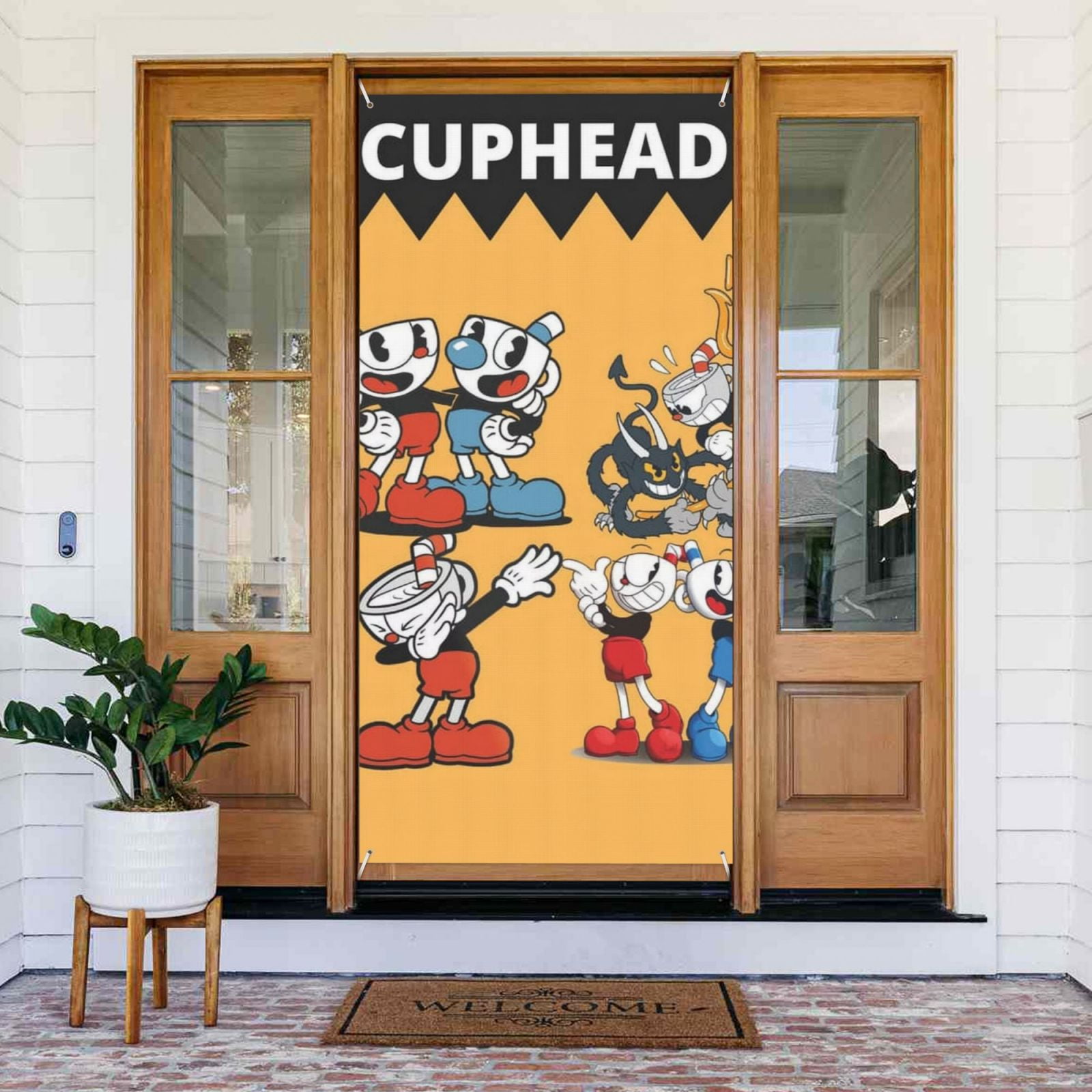 Cuphead Mugman Brothers Door Cover Decorated Banner Tapestry Home ...