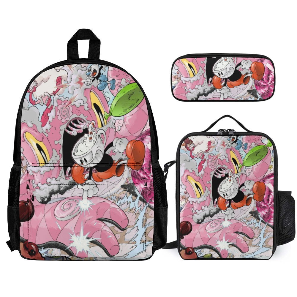 Cuphead Mugman Cartoon Backpack With Lunch Bag Pencil Case Pen Bag ...