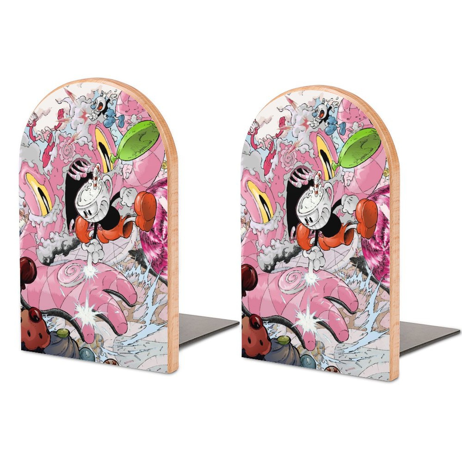 Cuphead Mugman Cartoon Bookends Wood Book Divider Decor Shelves Non ...