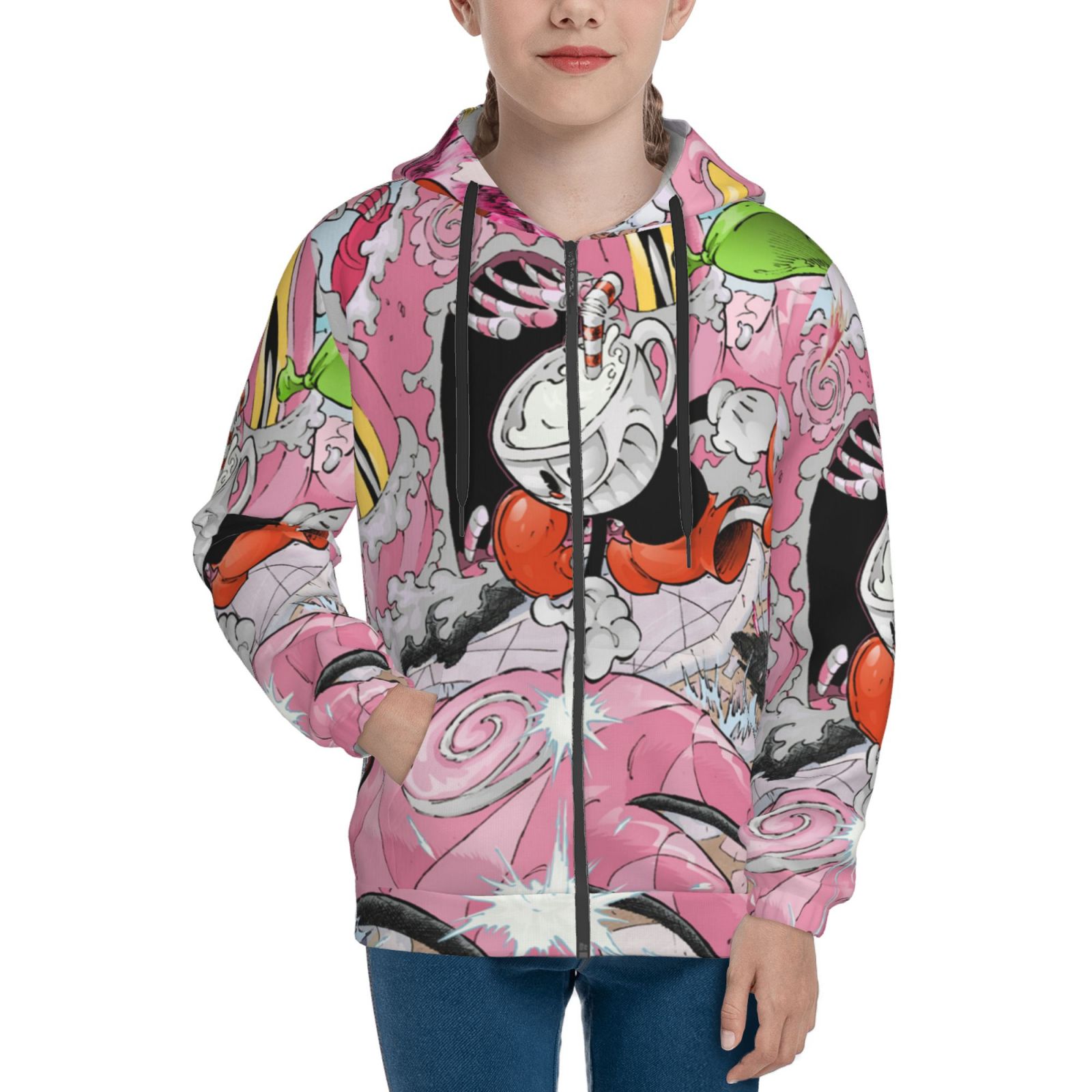 Cuphead Mugman Cartoon Teenager Hoodies Shirt Zipper Sweatshirts Hooded ...