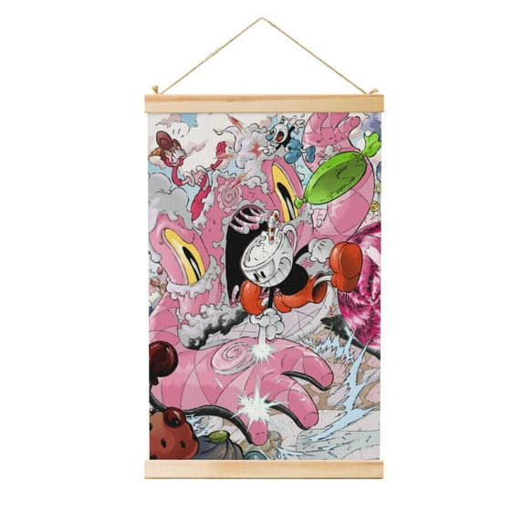 Cuphead Mugman Cartoon Wooden Shaft Hanging Poster Canvas Wall Hanging ...