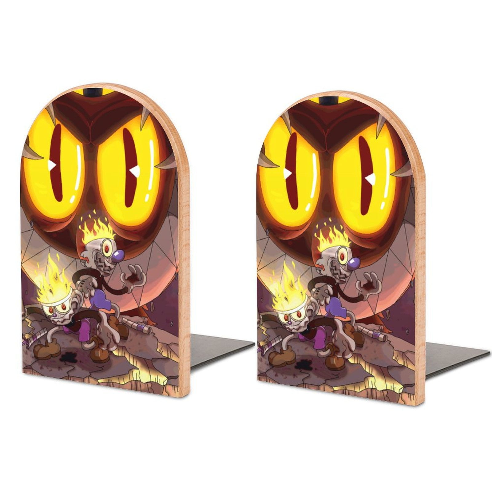 Cuphead Mugman Devil Bookends Wood Book Divider Decor Shelves Non-Skid ...