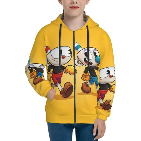 Cuphead Teen Sweatshirts Zipper Hoodies Jacket Coat With Pockets Daily ...
