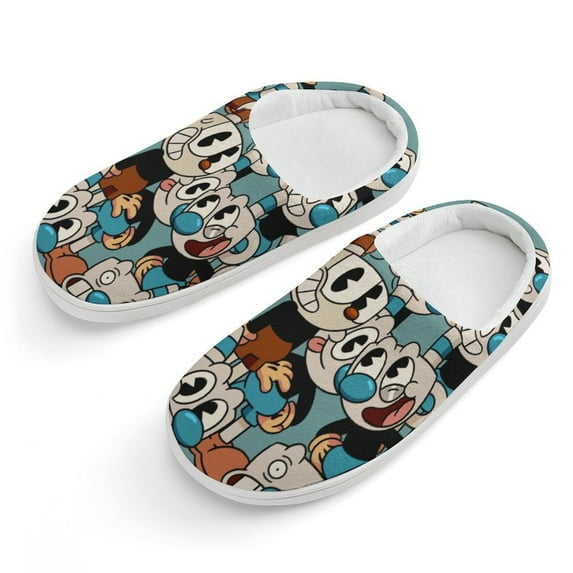 Cuphead Mugman Kid's Cotton Slippers Winter Warm Soft Plush Slippers ...